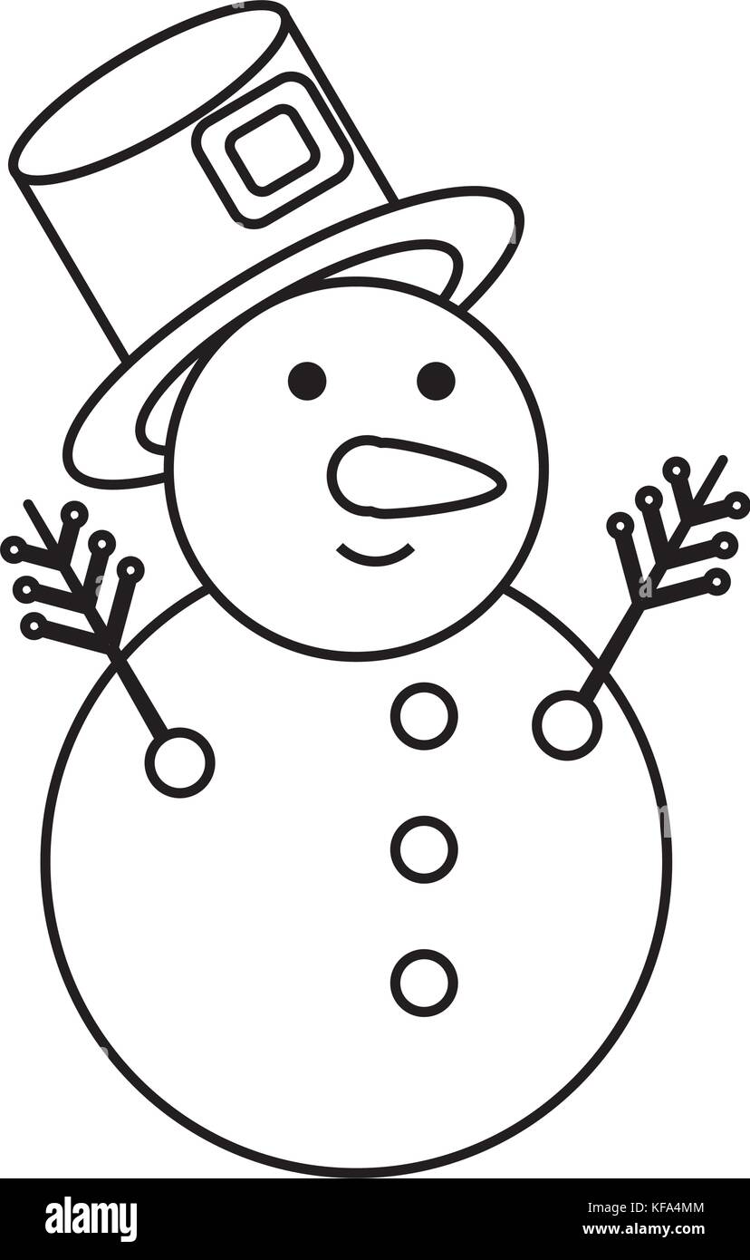 flat line uncolored snowman over white background vectro illustration ...