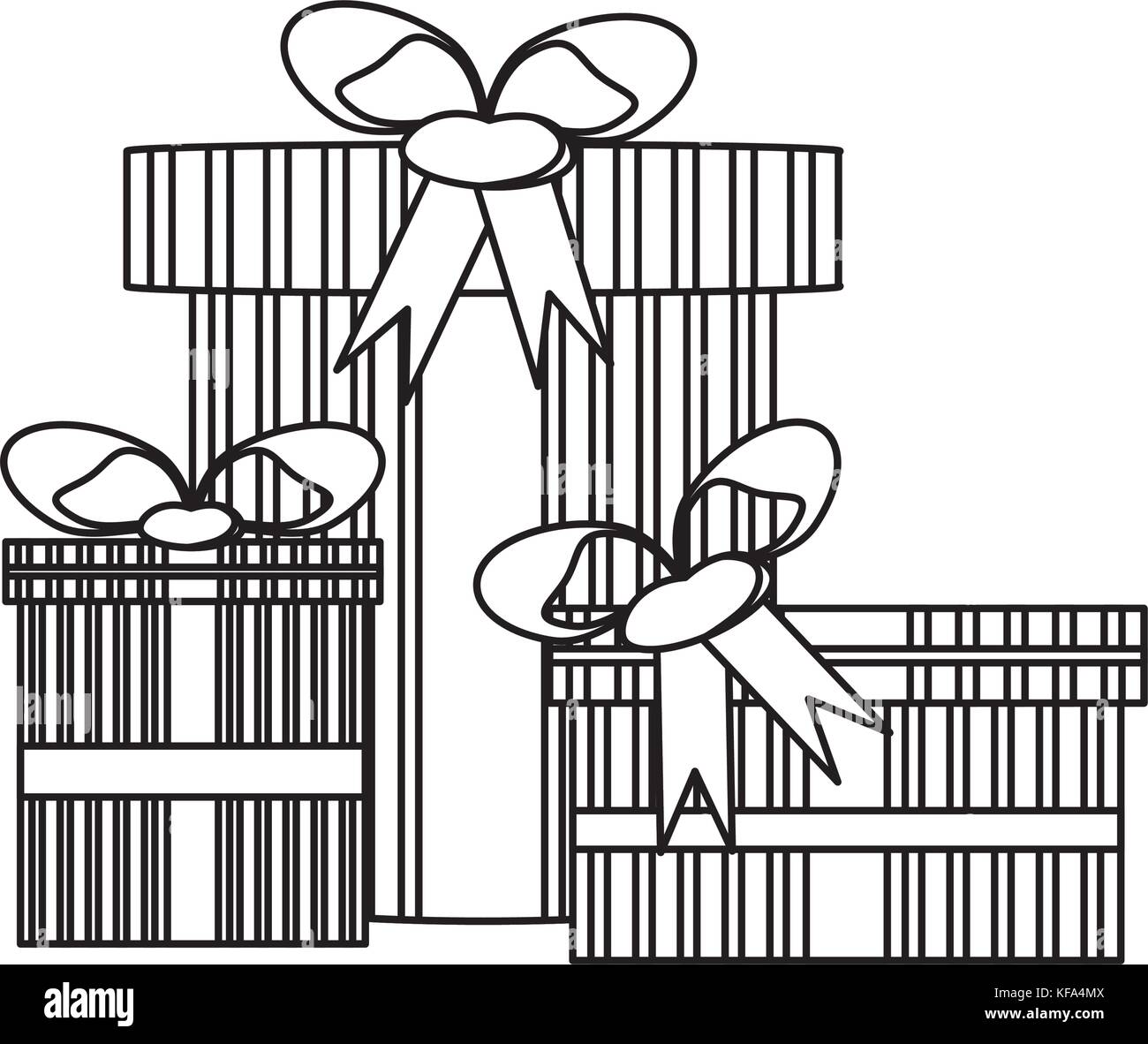 flat line uncolored gift over white background vector illustration ...