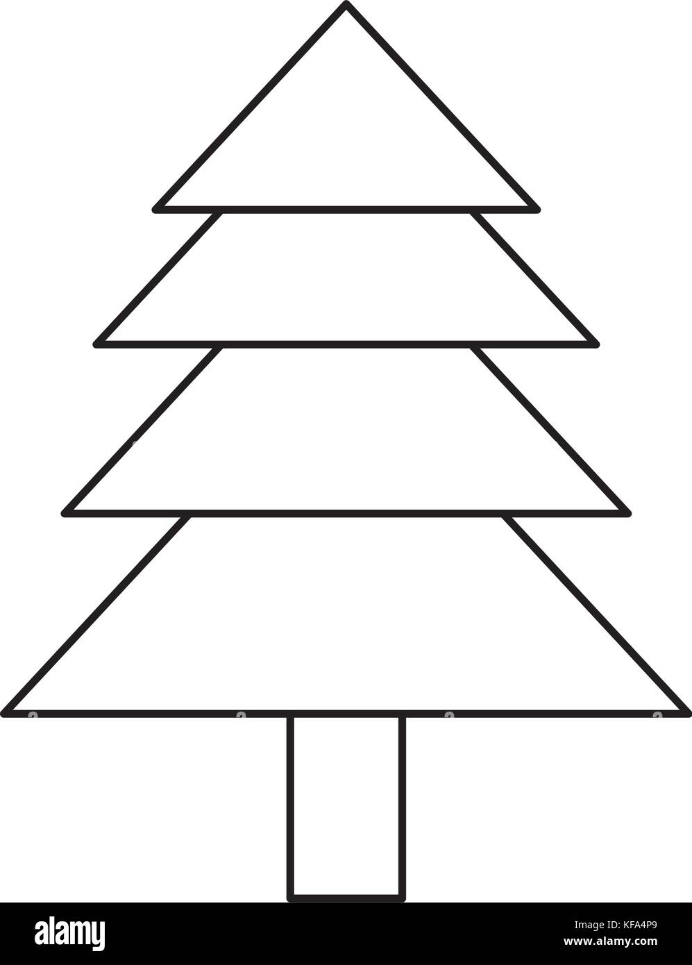 flat line uncolored christmas tree over white background vector ...