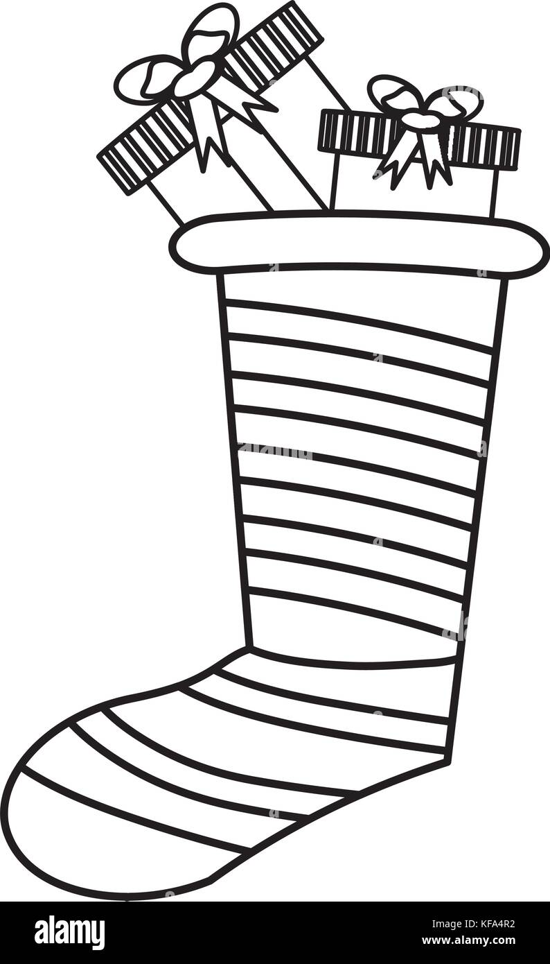 flat line christmas boot over white background vector illustration ...