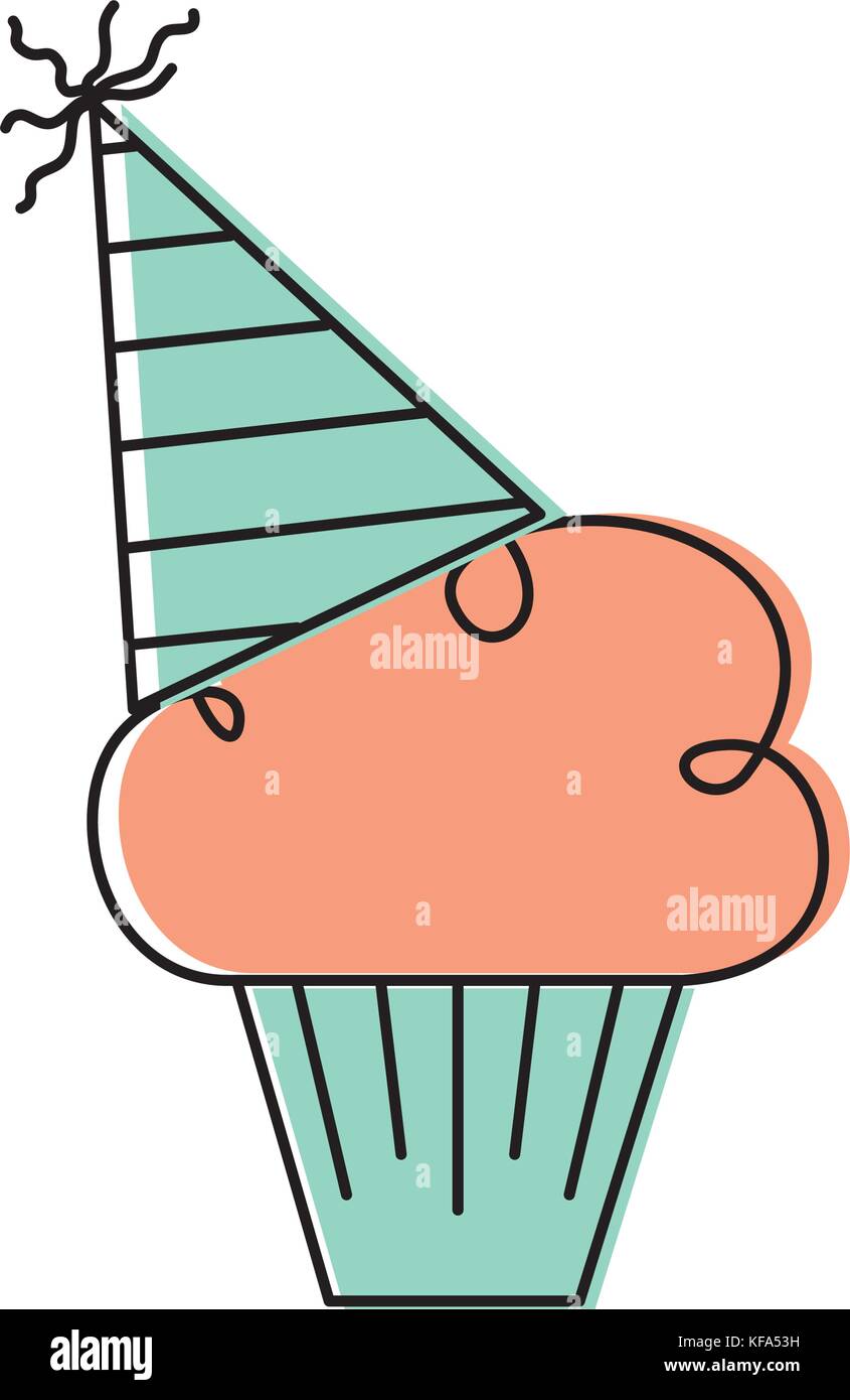 birthday cupcake with party hat decoration Stock Vector Image & Art - Alamy