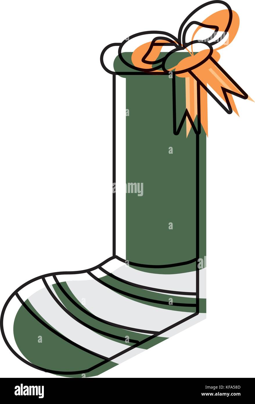 flat line colored christmas boot over white background vector ...