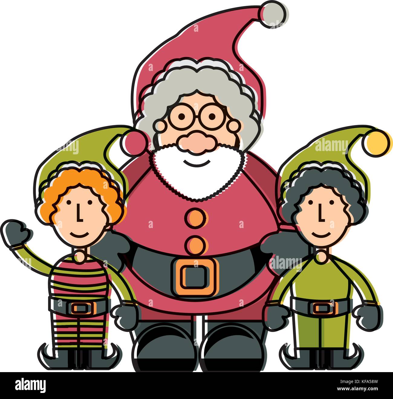 flat line colored santa claus over white background vector illustration ...