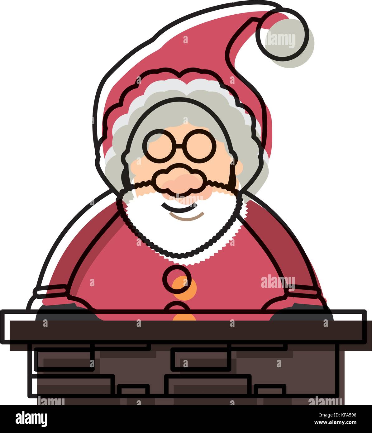 flat line colored santa claus over white background vector illustration ...