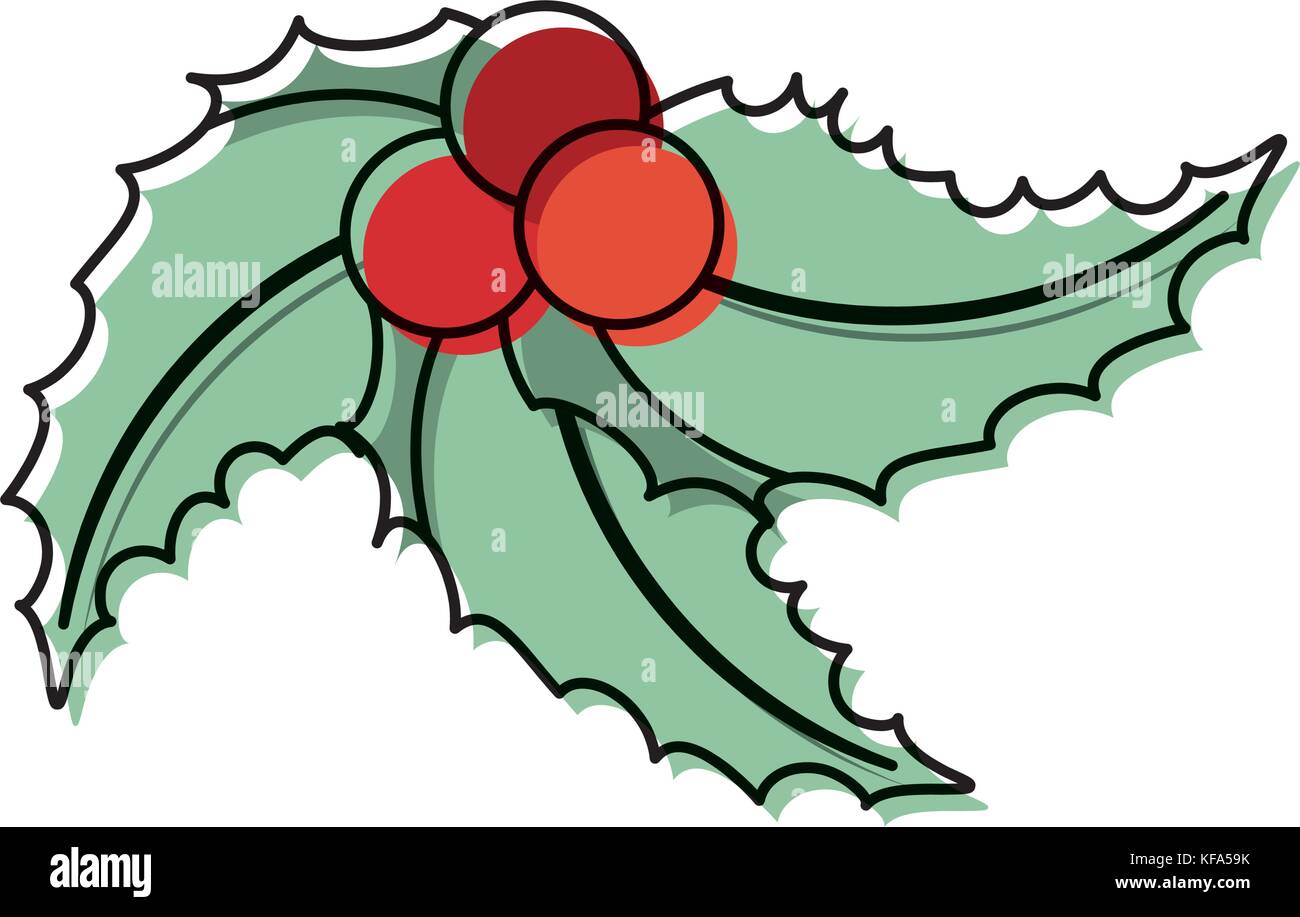 flat line colored christmas pick over white background vector ...