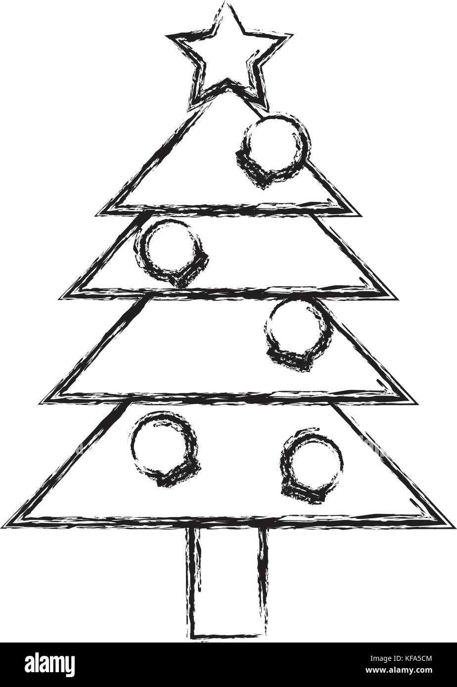 flat line uncolored christmas tree over white background vector ...