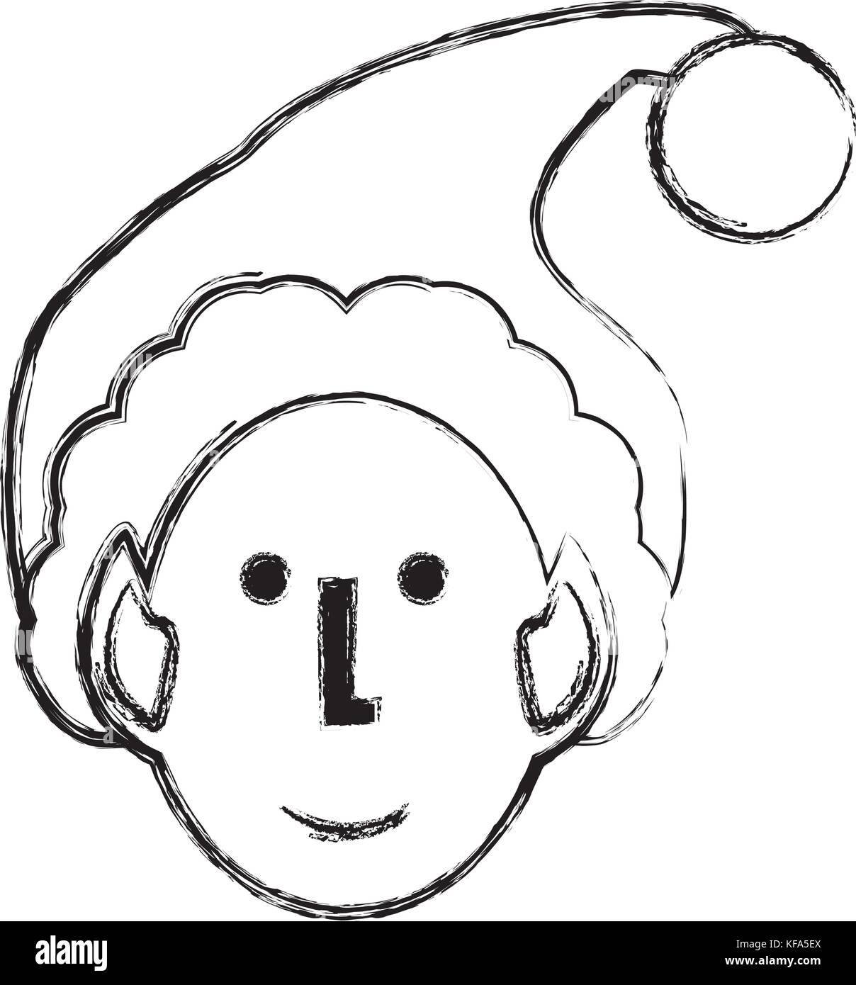 flat line uncolored christmas elf over white background vector ...