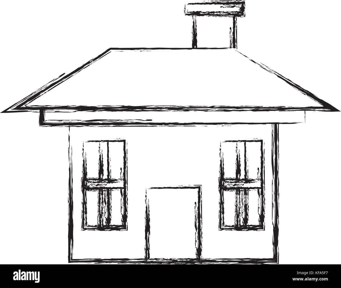 flat line uncolored house over white background vector illustration ...