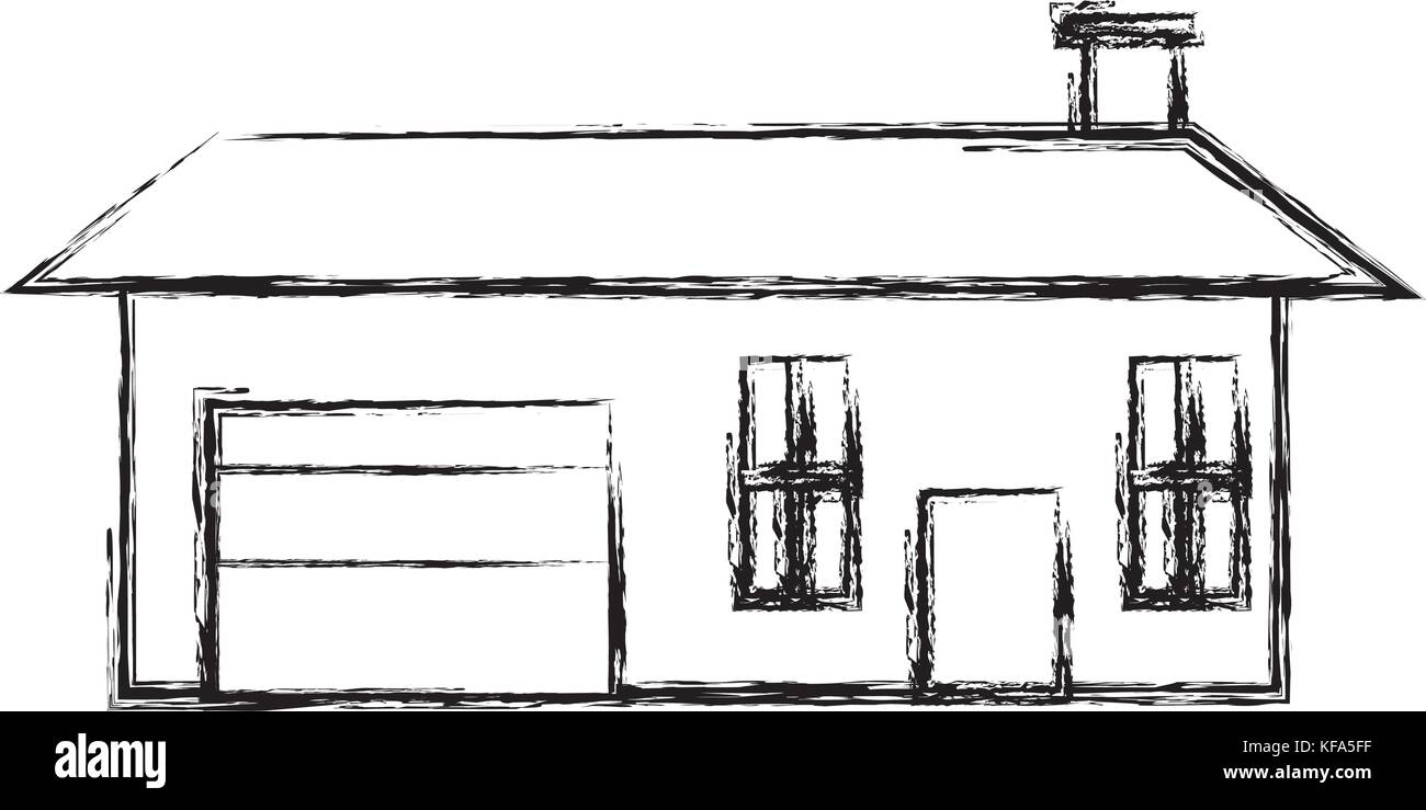 flat line uncolored house over white background vector illustration ...