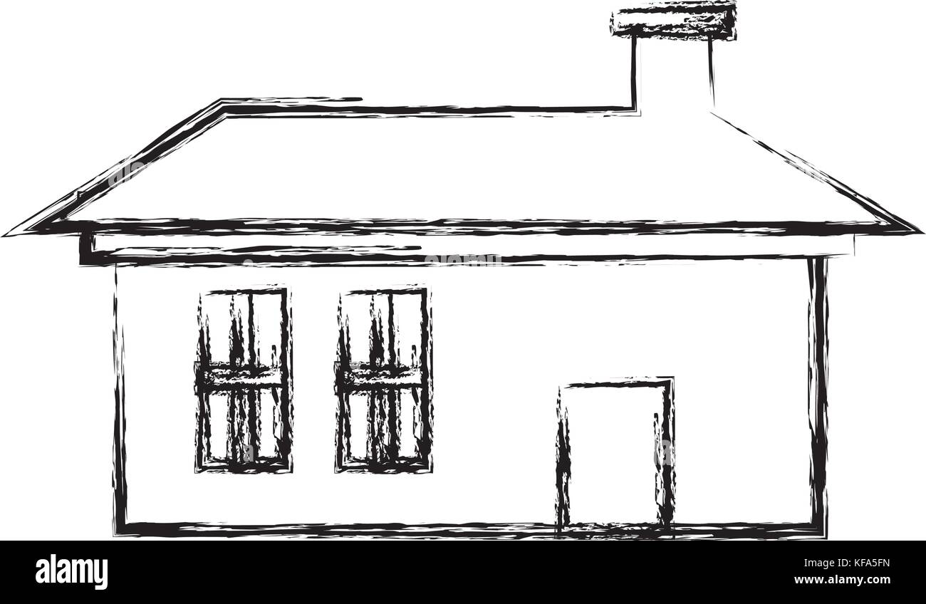 flat line uncolored house over white background vector illustration ...