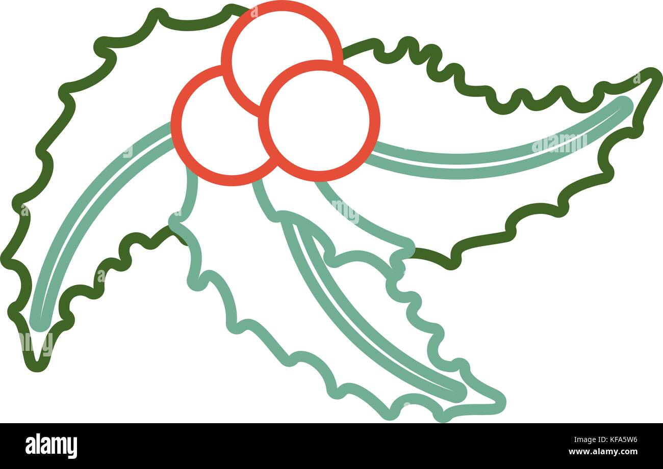 flat line colored christmas pick over white background vector ...