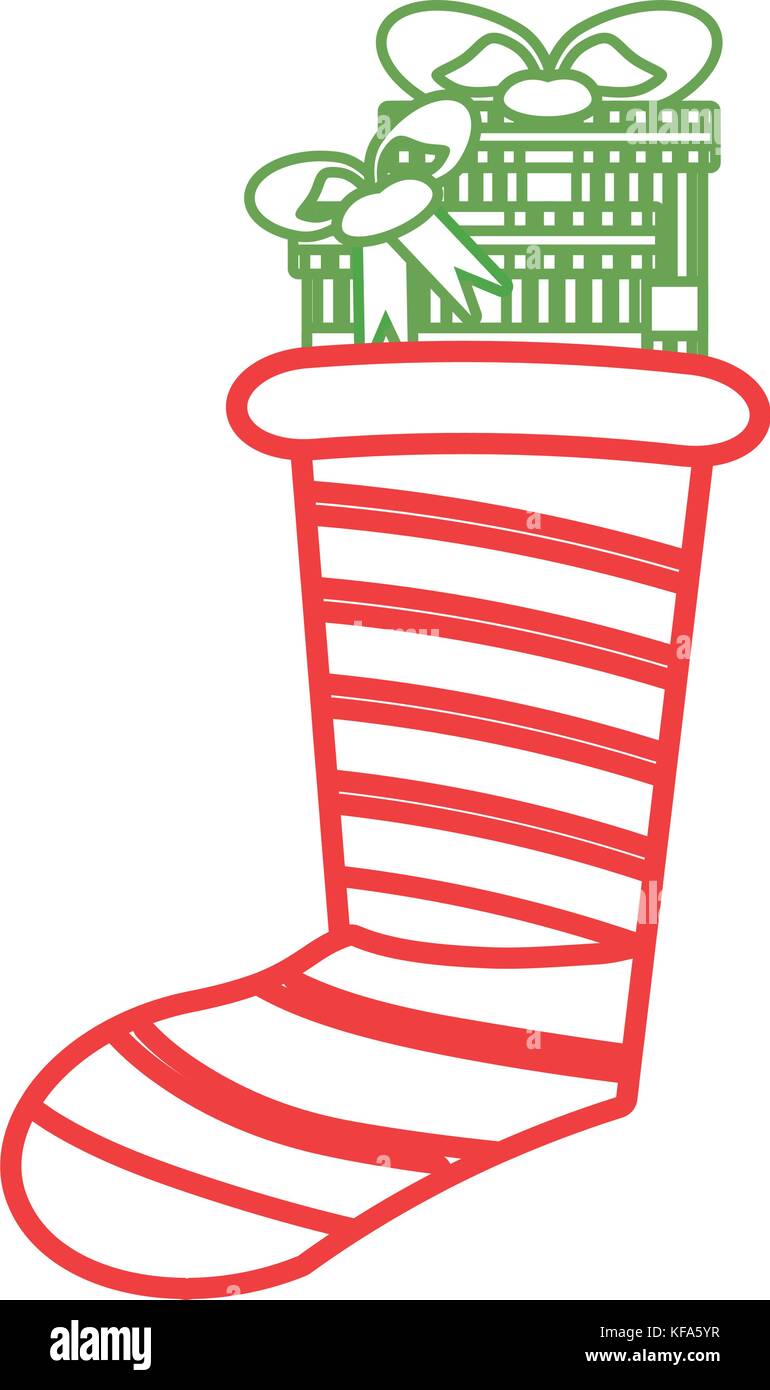 flat line colored christmas boot over white background vector ...