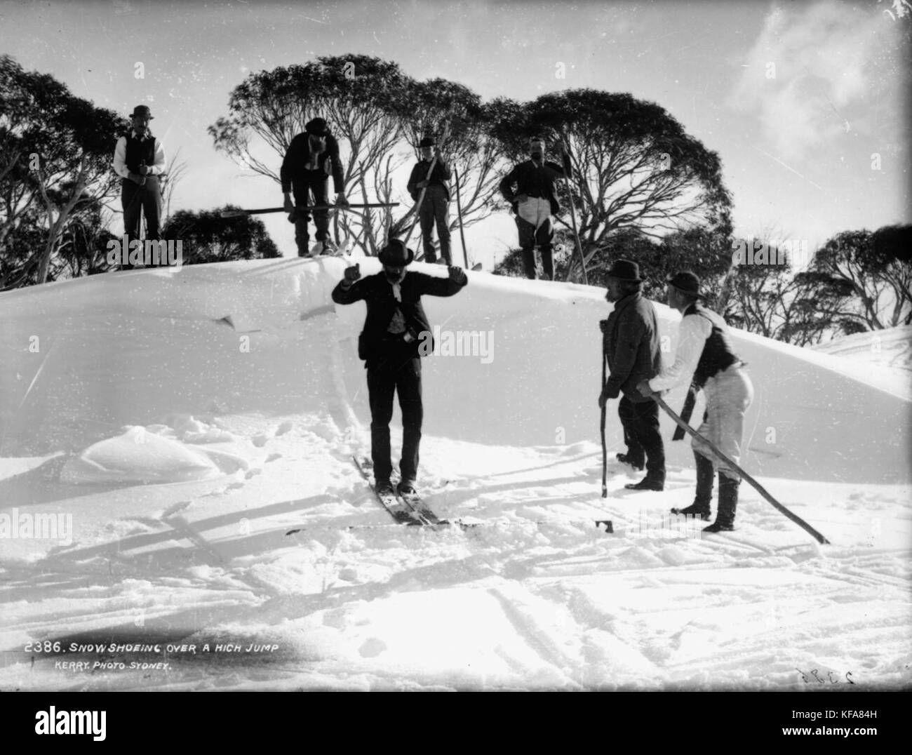 Snow shoeing over a high jump (3593602193 Stock Photo - Alamy