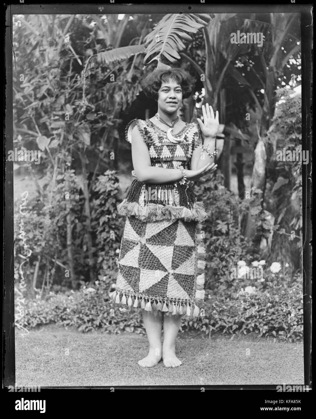Princess Elisiva Fusipala Tauki'onetuku of Tonga standing in a garden ...