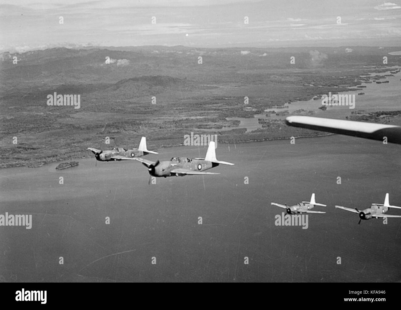 No 24 Squadron Vultee Vengeance dive bombers returning to base after a ...