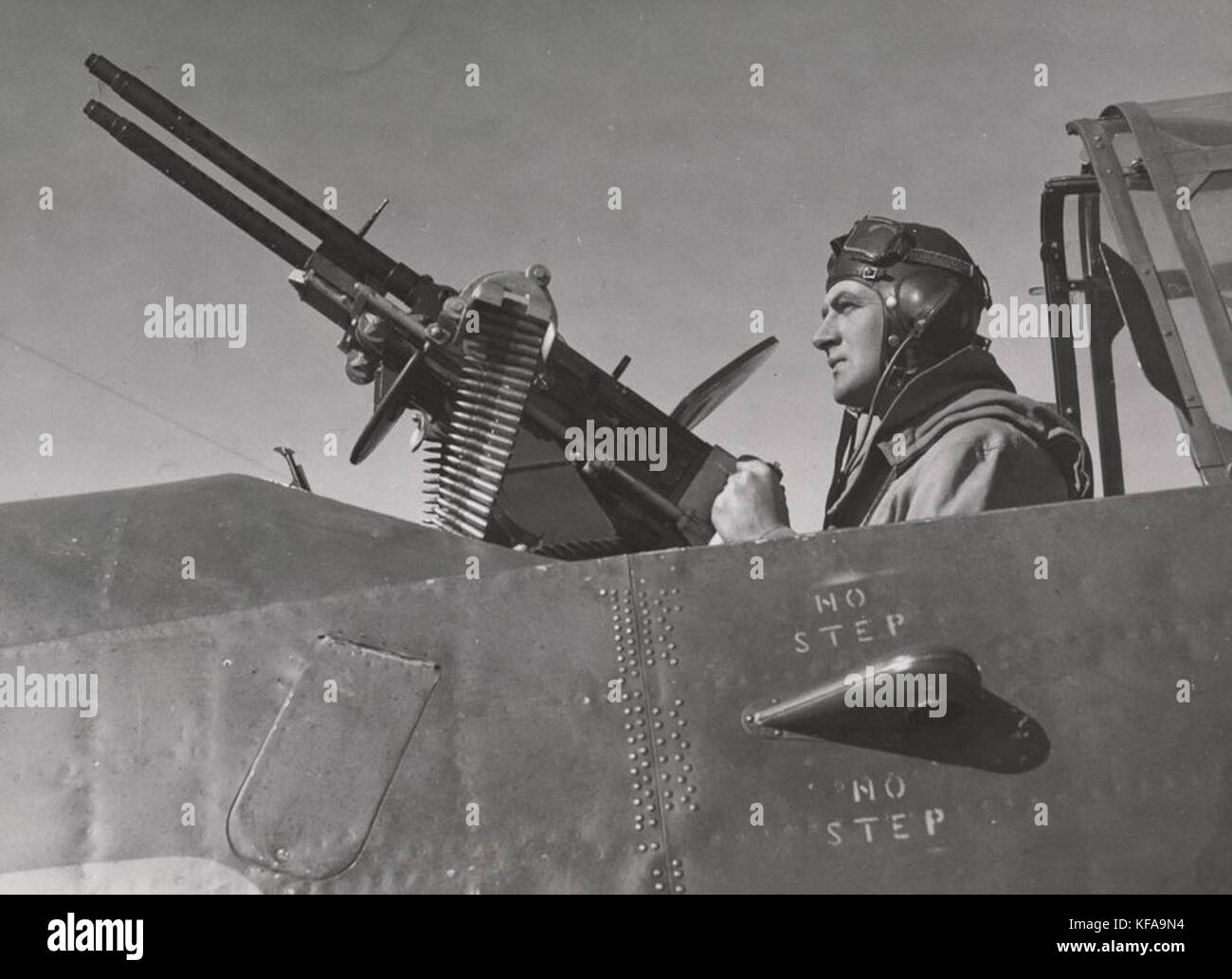 An observer at controls of Browning machine gun in a RAAF Vultee ...