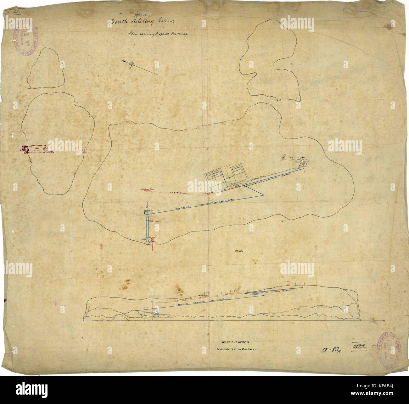 South Solitary Island Light, plan showing proposed tramway, 1879 Stock ...