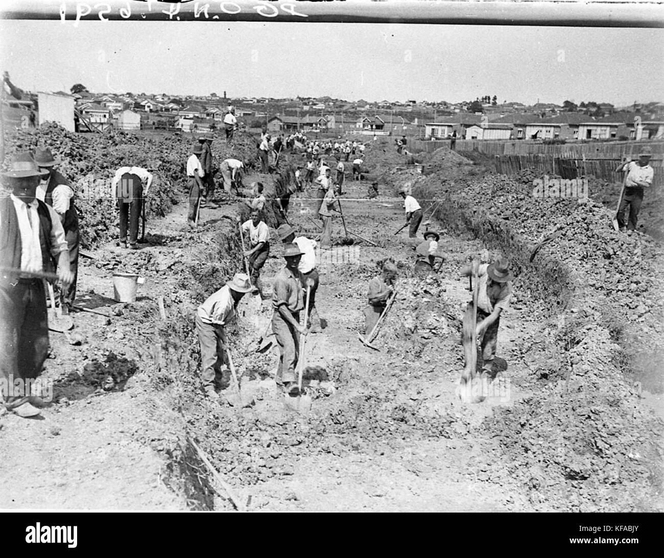 52350 Depression years relief workers digging a stormwater canal Stock ...