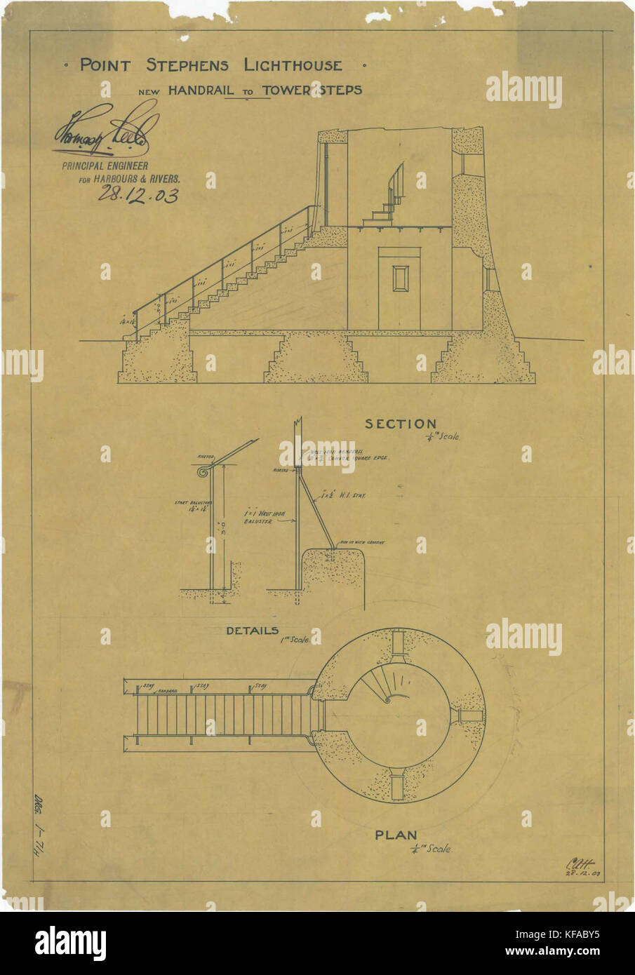 Point Stephens Light, new handrail to tower steps plan, 1903 Stock ...