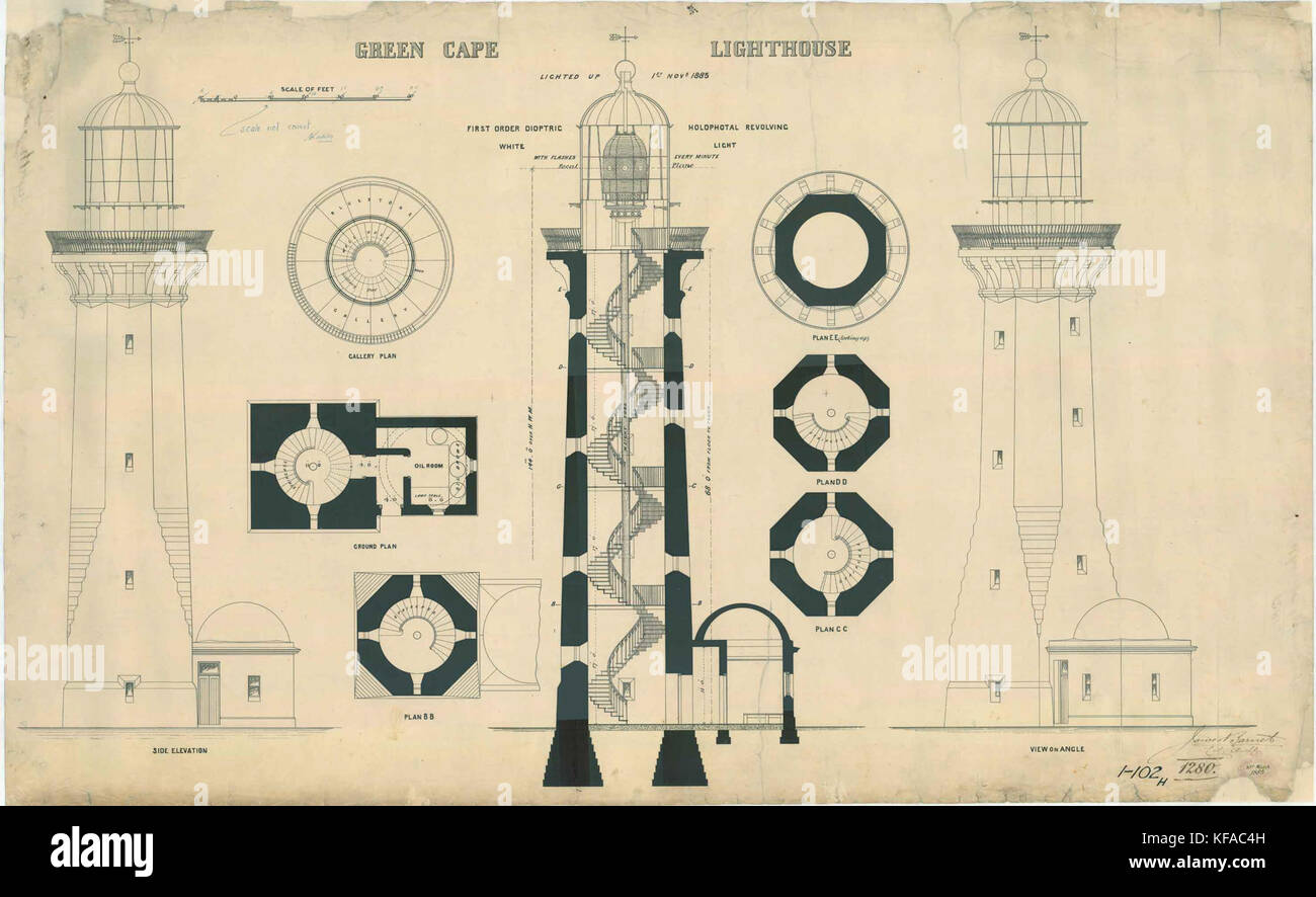 Green Cape Lighthouse, plans, 1885 Stock Photo - Alamy