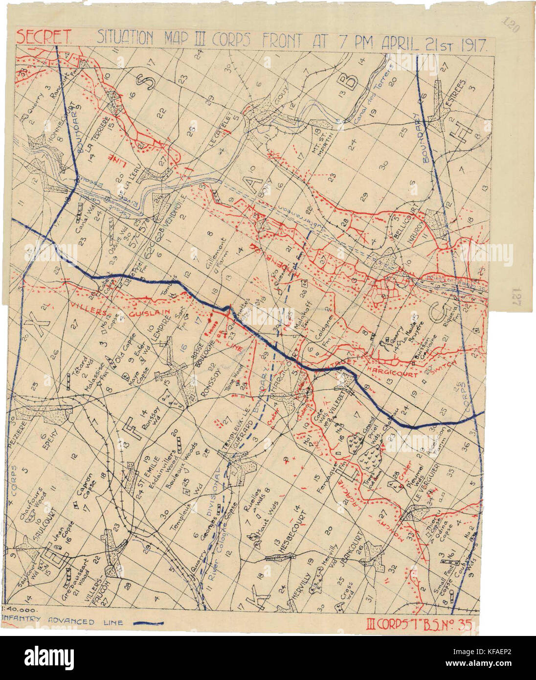 III Corps situation map 7pm 21 April 1917 Stock Photo - Alamy