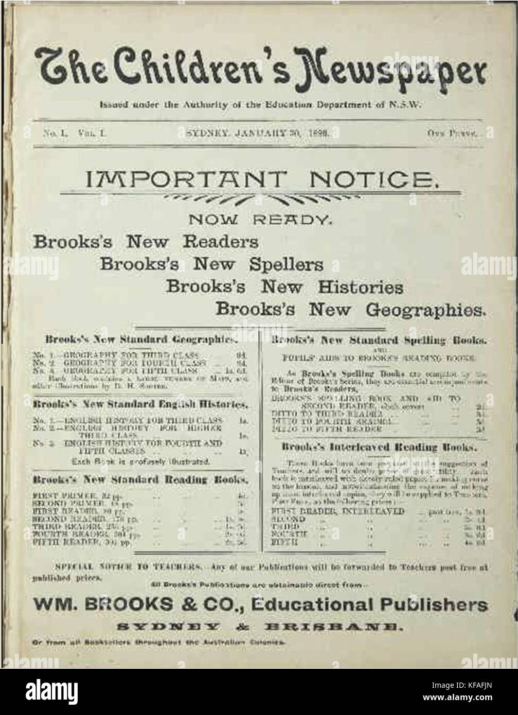 Australian Children's Newspaper 30 January 1899 Stock Photo - Alamy