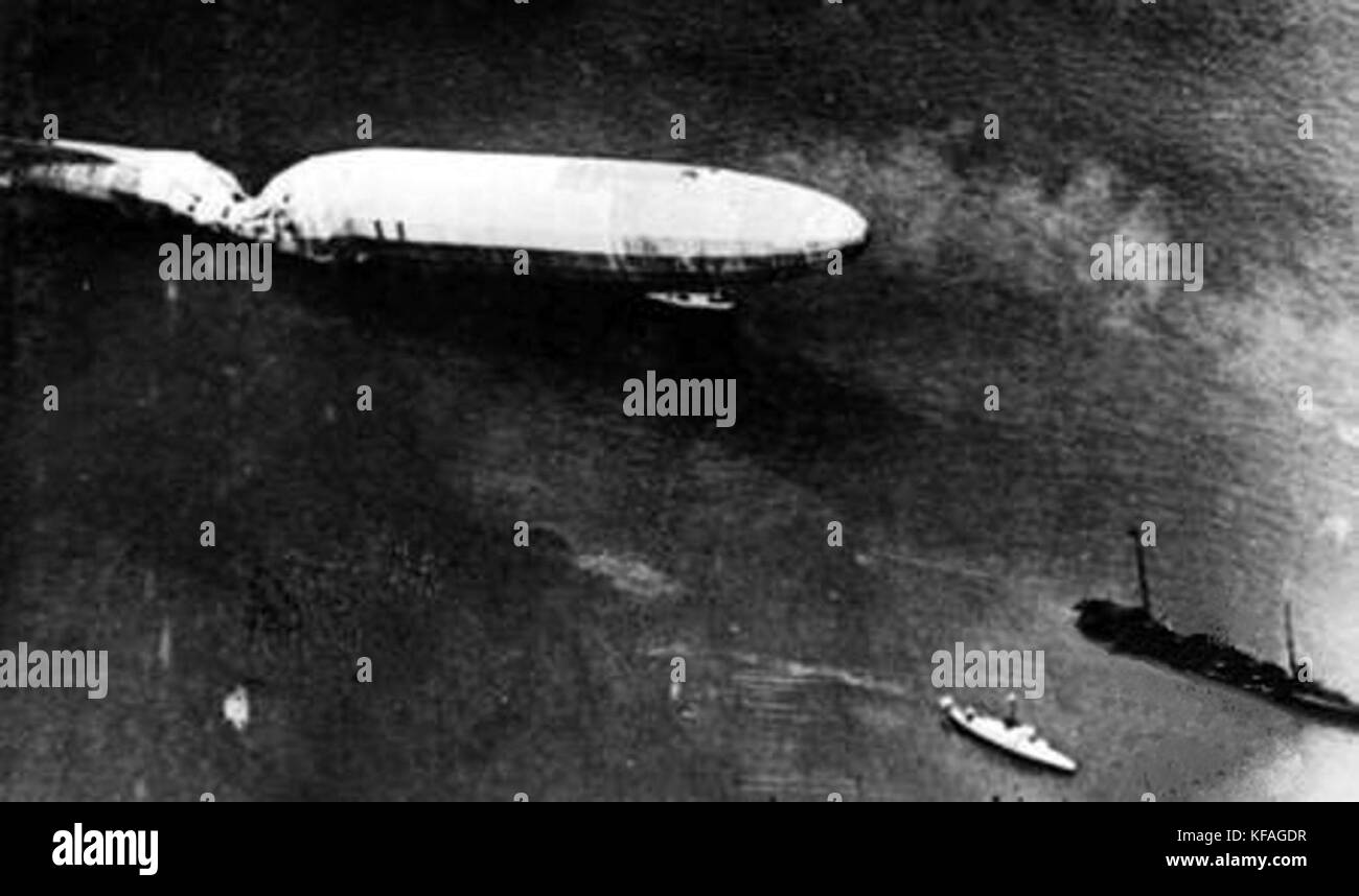 German Zeppelin shot down over the North Sea c1916 Stock Photo - Alamy
