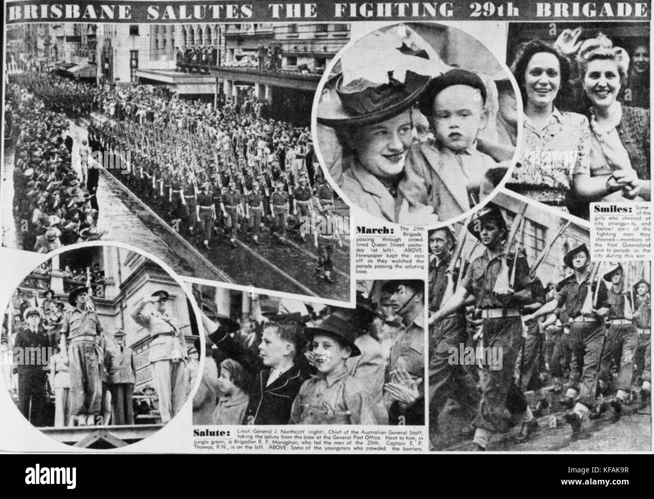 This photograph shows Brisbane, Australia, saluting the Fighting 29th ...