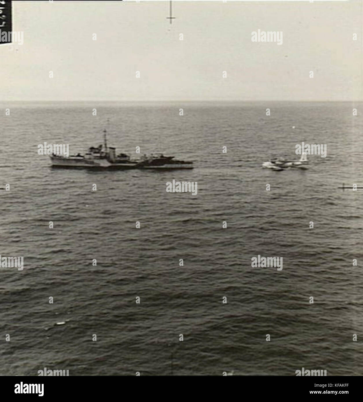 Free French destroyer and 461 Squadron RAAF Sunderland in Bay of Biscay ...