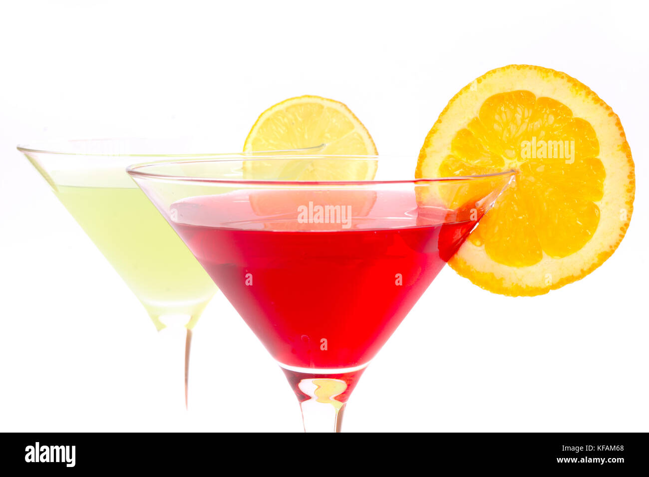 Red and yellow cocktail on white background Stock Photo - Alamy