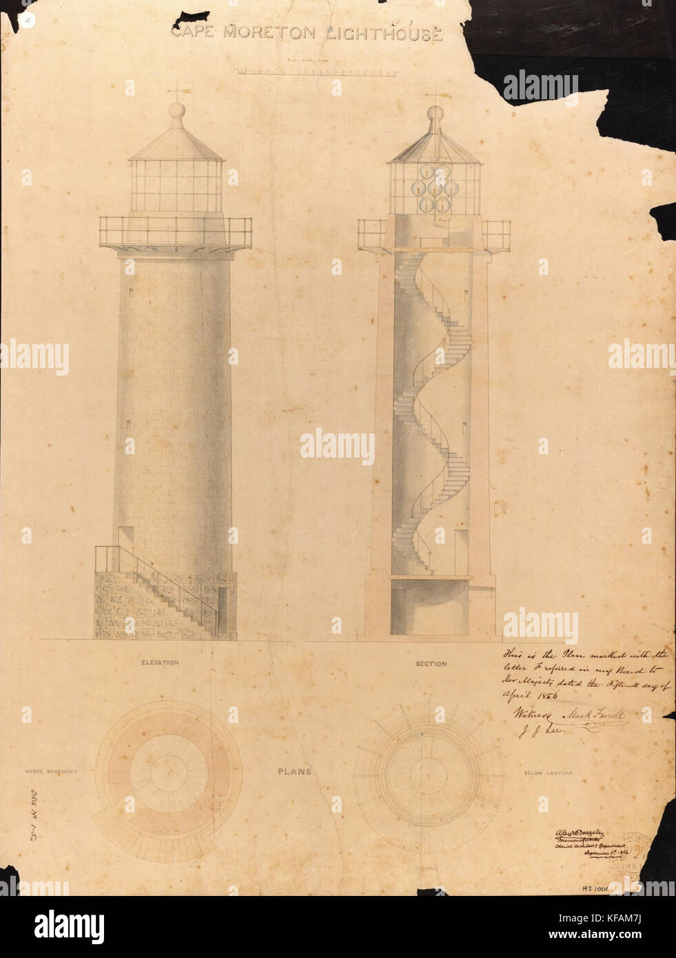 Cape Moreton Lighthouse Section and Elevation, 1854 Stock Photo - Alamy