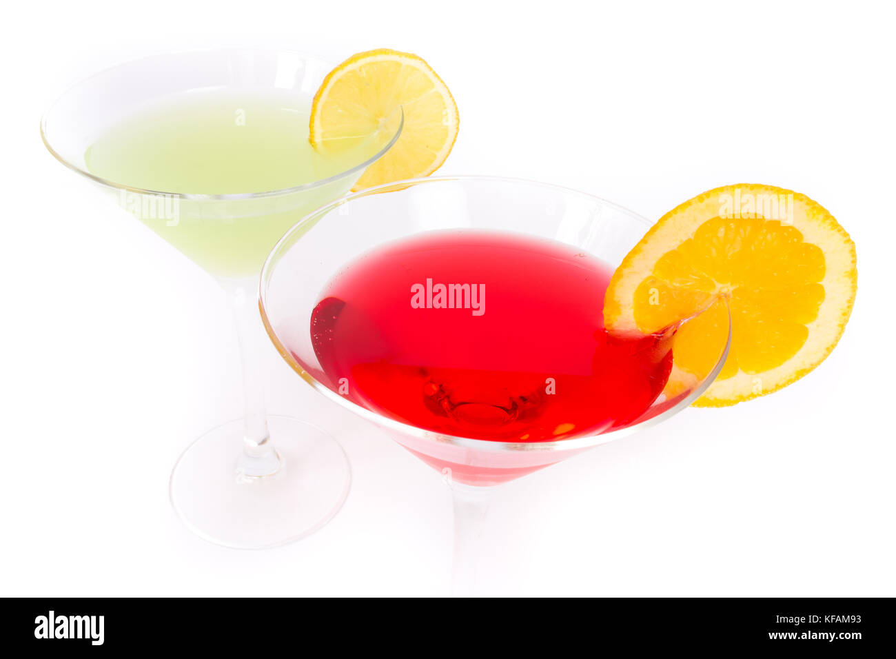Red and yellow cocktail on white background Stock Photo - Alamy