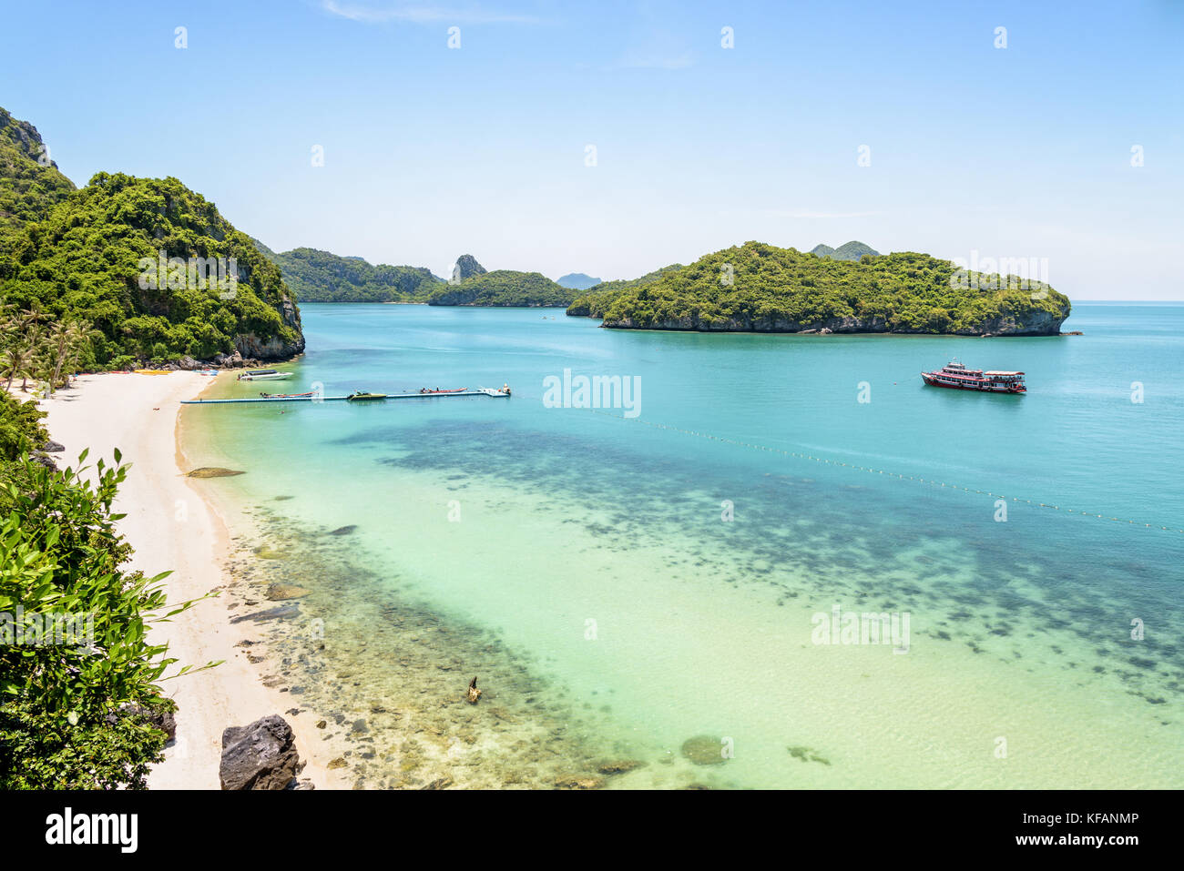 High angle view beautiful natural landscape of the beach, floating pier ...