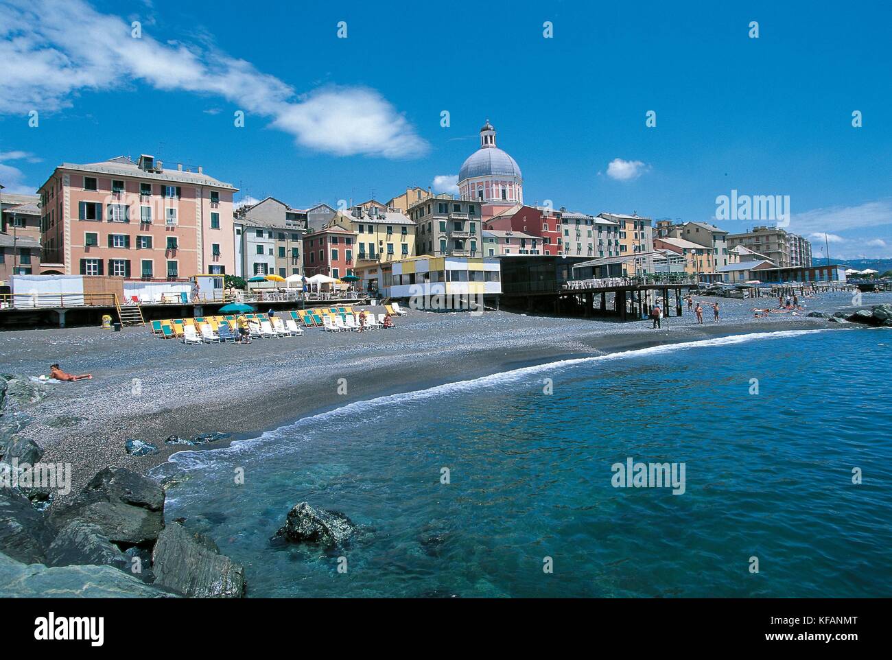 Buildings at the waterfront, Pegli, Genoa, Liguria Region, Italy Stock ...