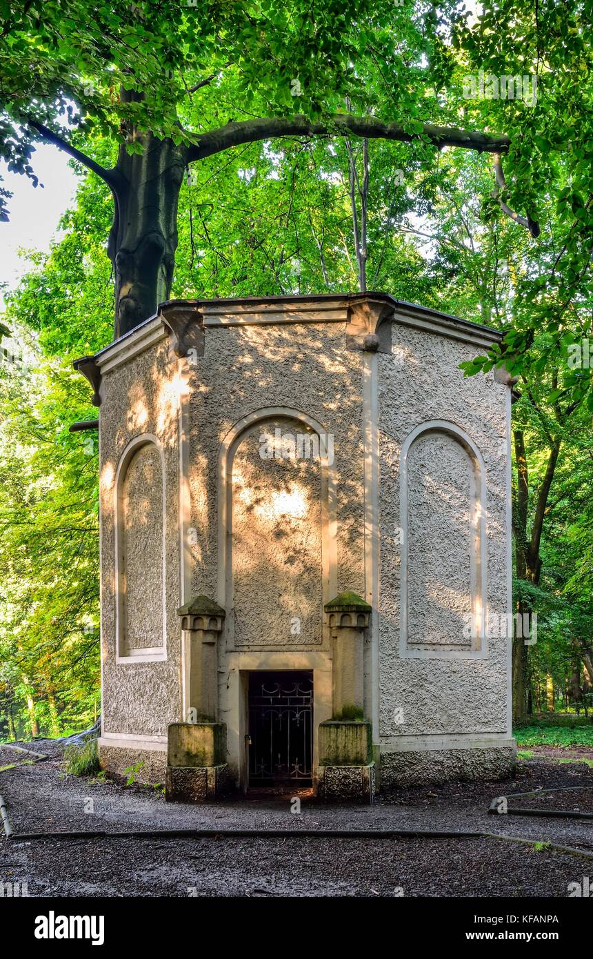Old antique ice house in the castle park in Pszczyna. Eiskeller Tower ...