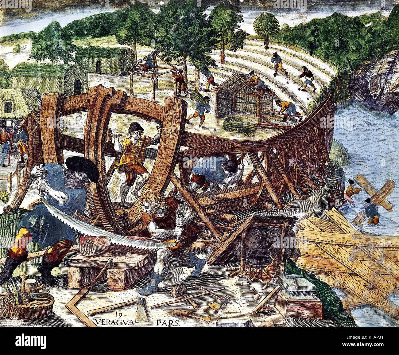 An expedition's shipwrights building a brigantine, 1541 Stock Photo - Alamy