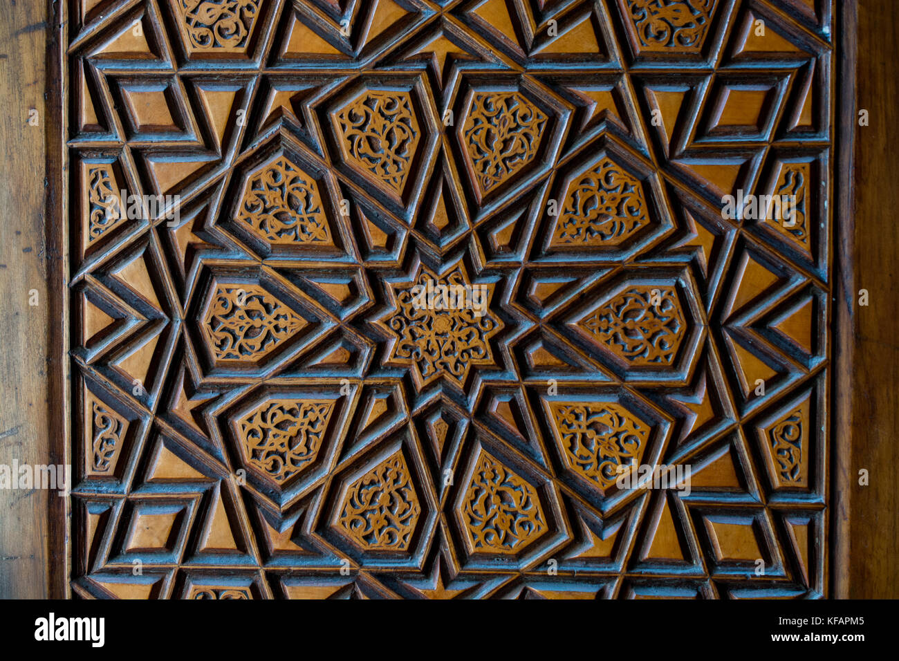 Ottoman Turkish art with geometric patterns on wood Stock Photo - Alamy