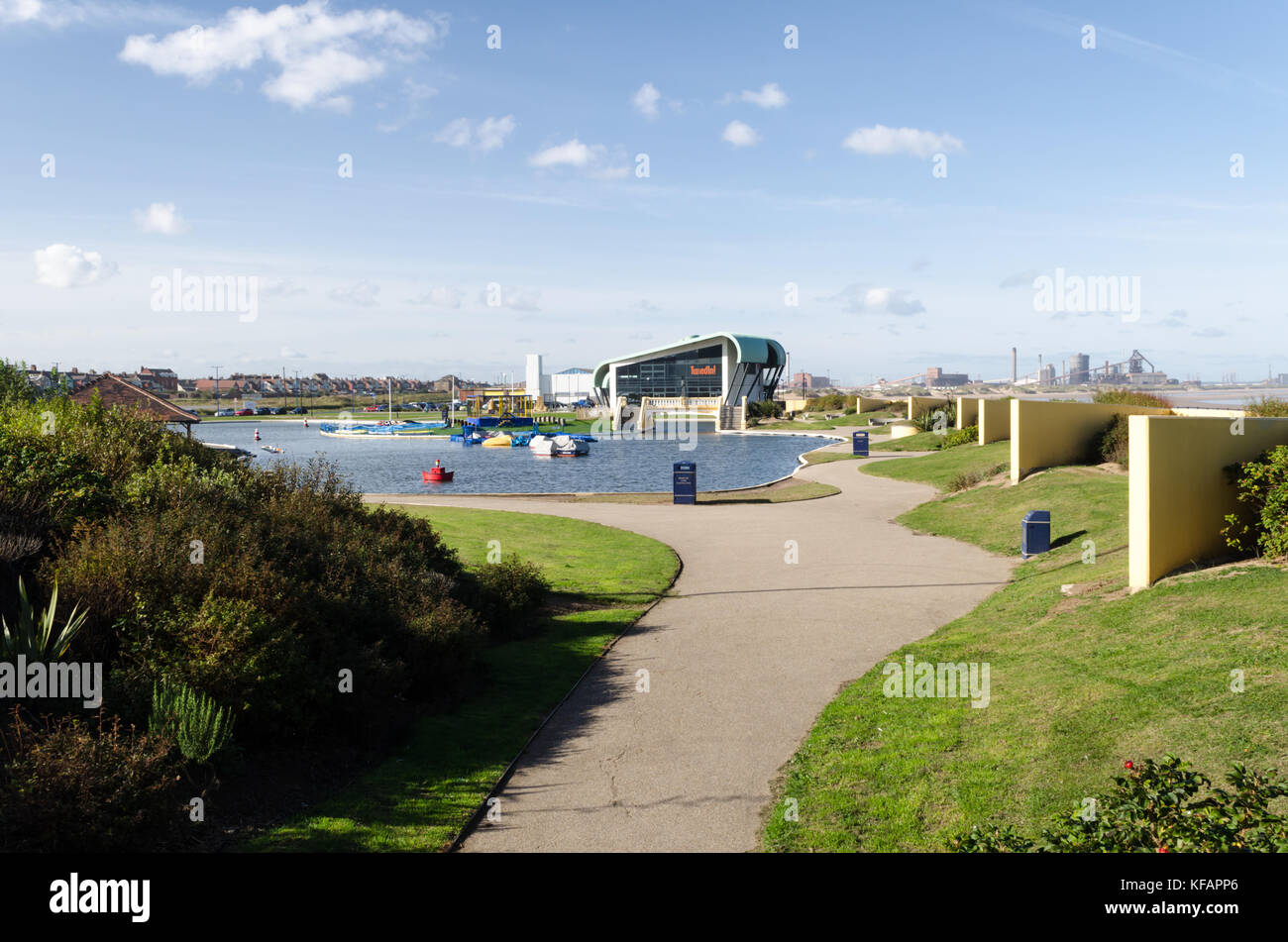The Boating Lake and 'Tuned In' Building at Redcar Stock Photo - Alamy
