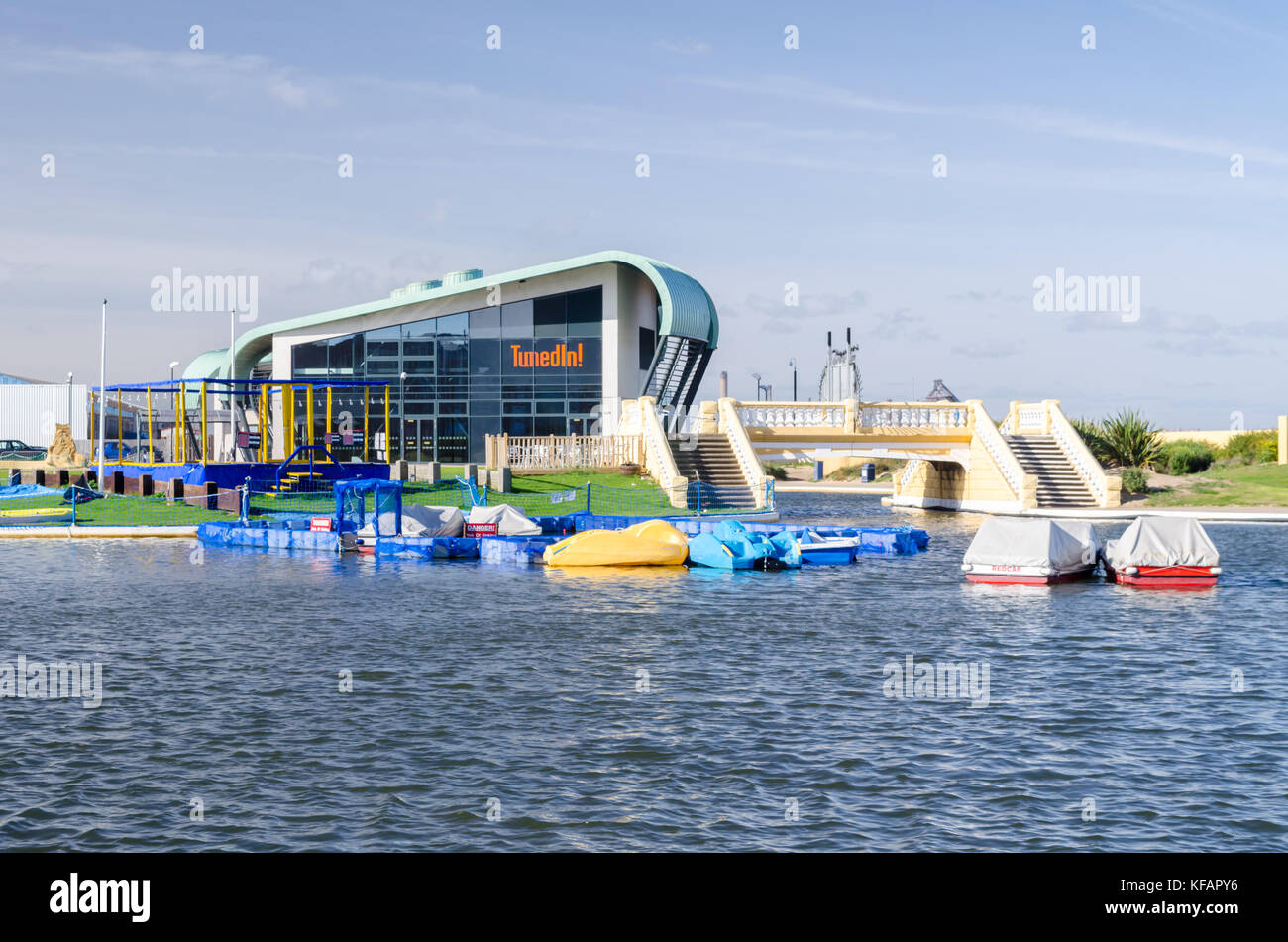 The Boating Lake and 'Tuned In' Building at Redcar Stock Photo - Alamy