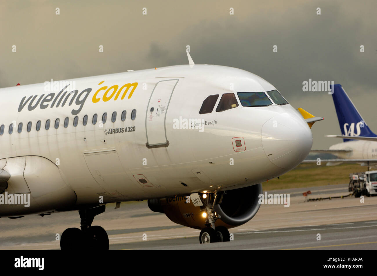 nose and cockpit windows of a Vueling Airlines, Spain Airbus A320-214 ...