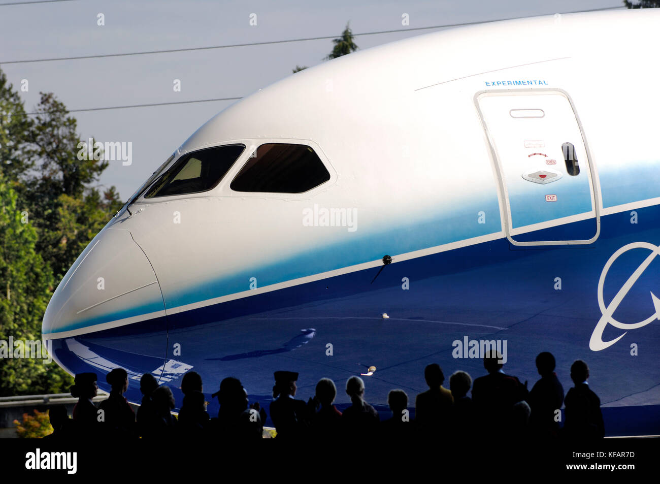 windshield of the first Boeing 787-8 Dreamliner at the roll-our ...