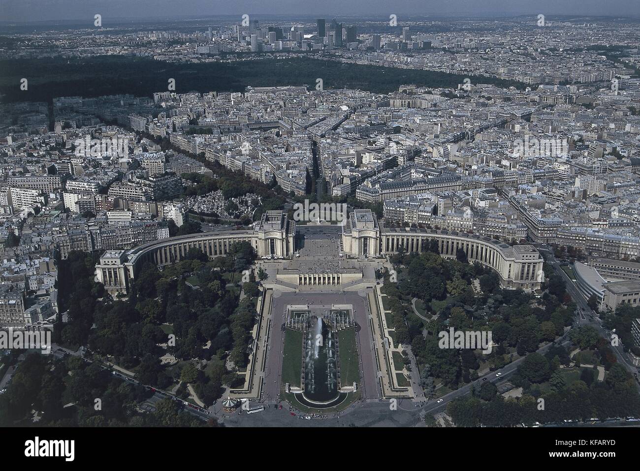 France, Paris, Panoramic view with the Trocadero Gardens and the ...