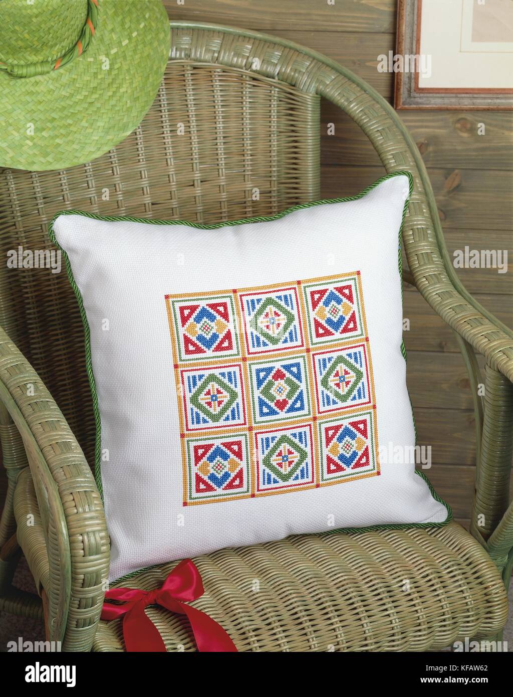 Women's work, embroidery, cross stitch pattern. Pillow geometric ...