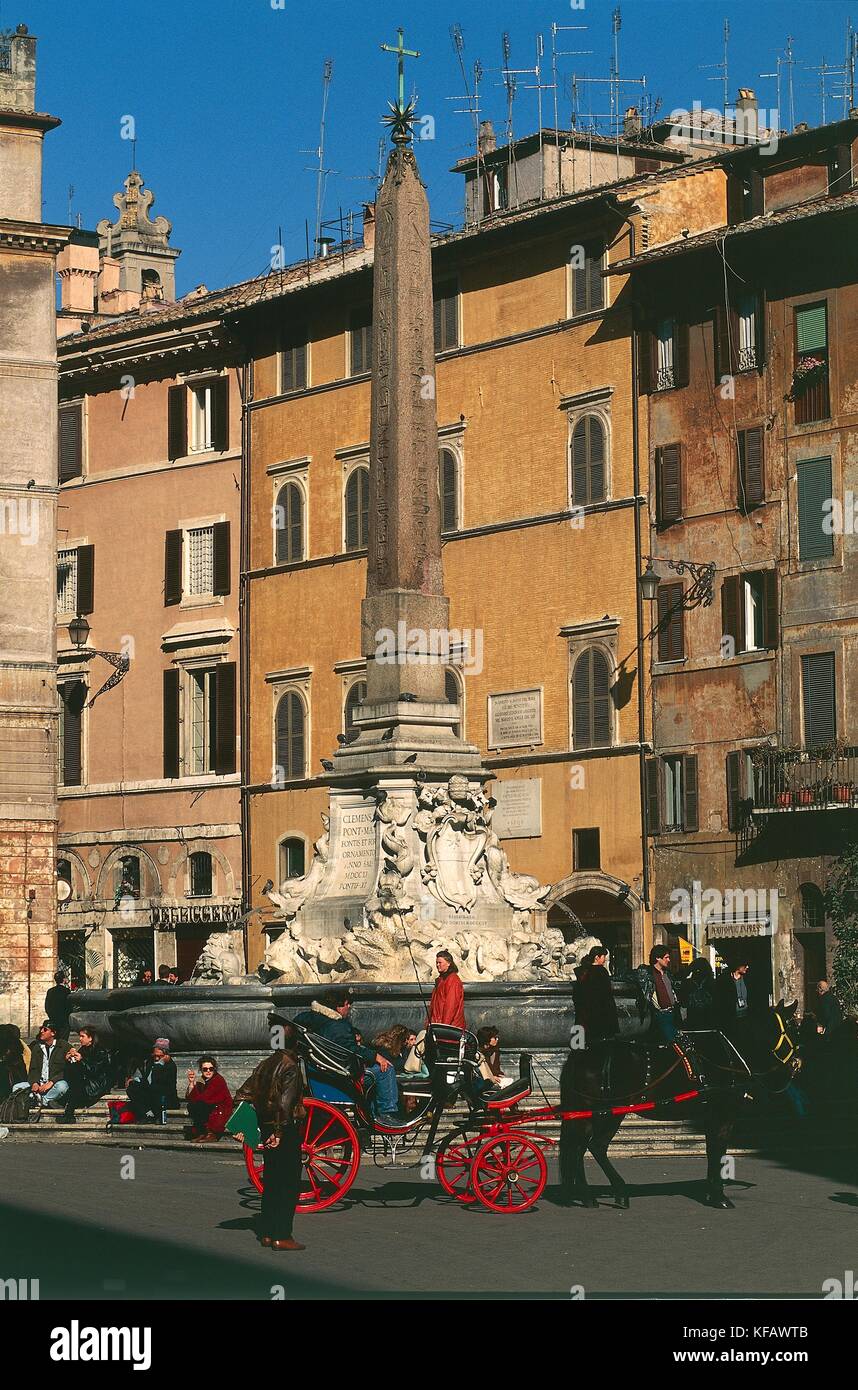 Italy, Lazio Region, Rome, Square of the Rotonda, Obelisk and fountain ...