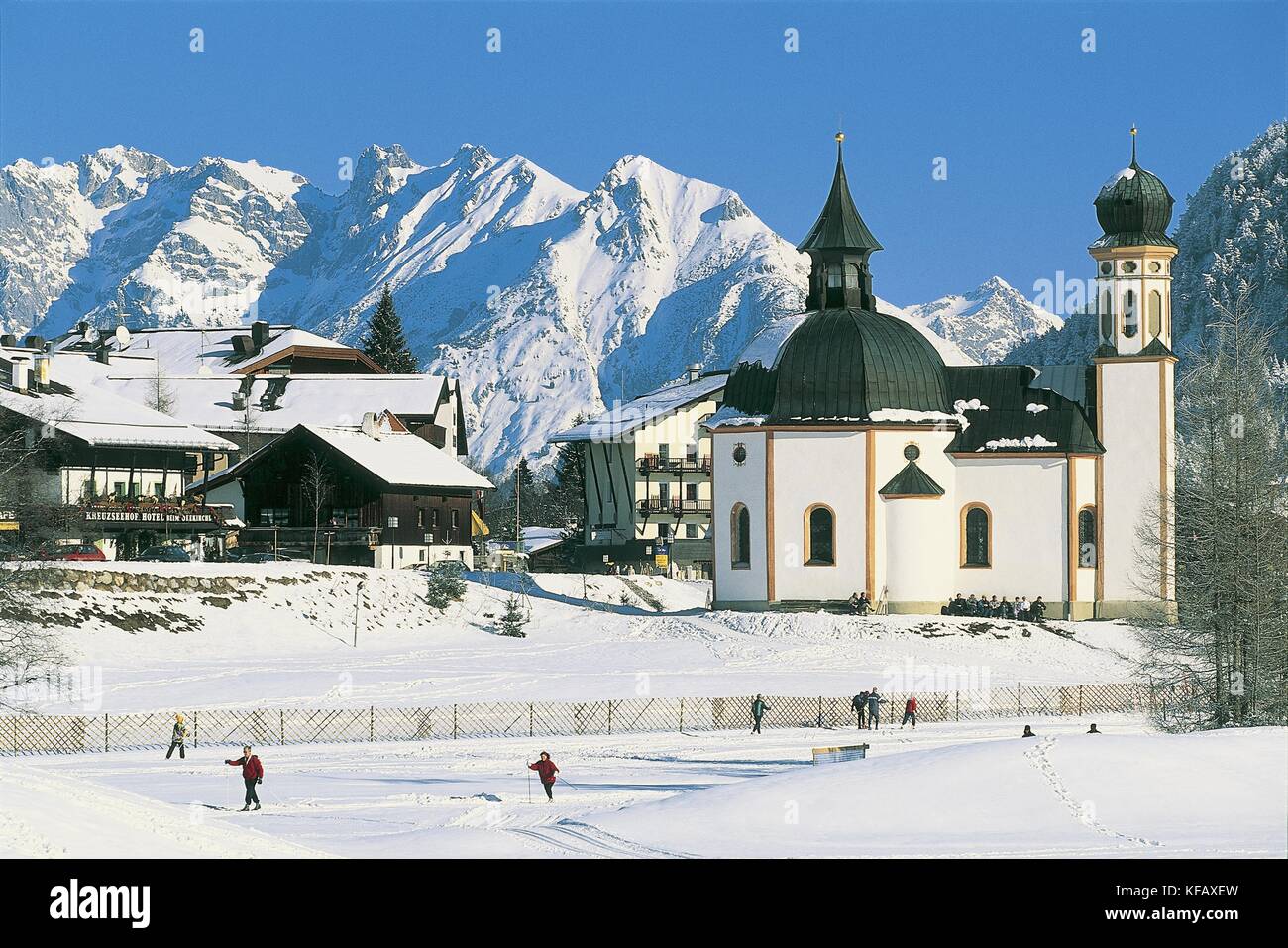 Austria, Tyrol (Tirol), Seefeld, Baroque chapel, 1666. Winter Stock ...