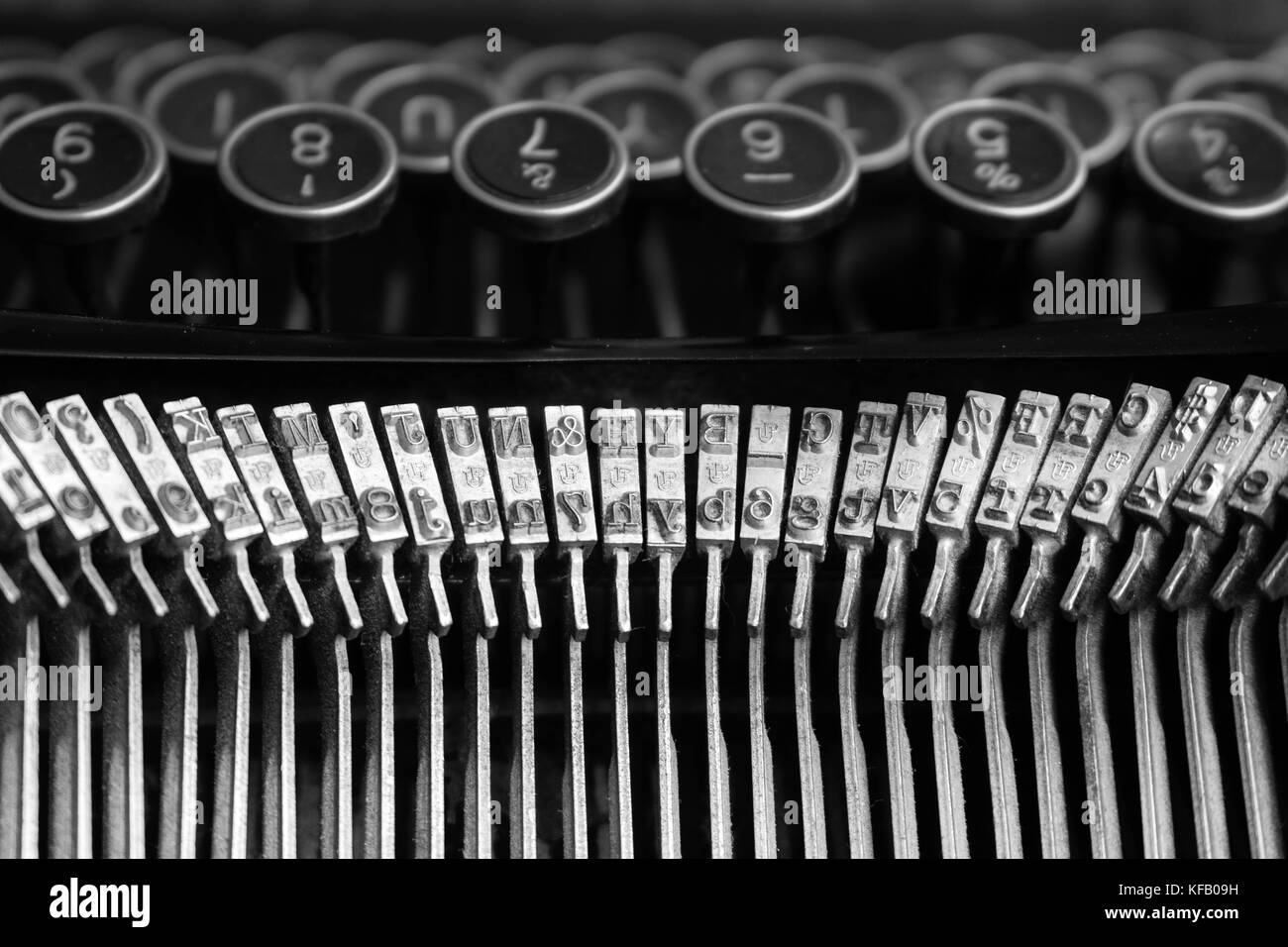 Typewriter front view of type bars and reverse view of keys Stock Photo ...