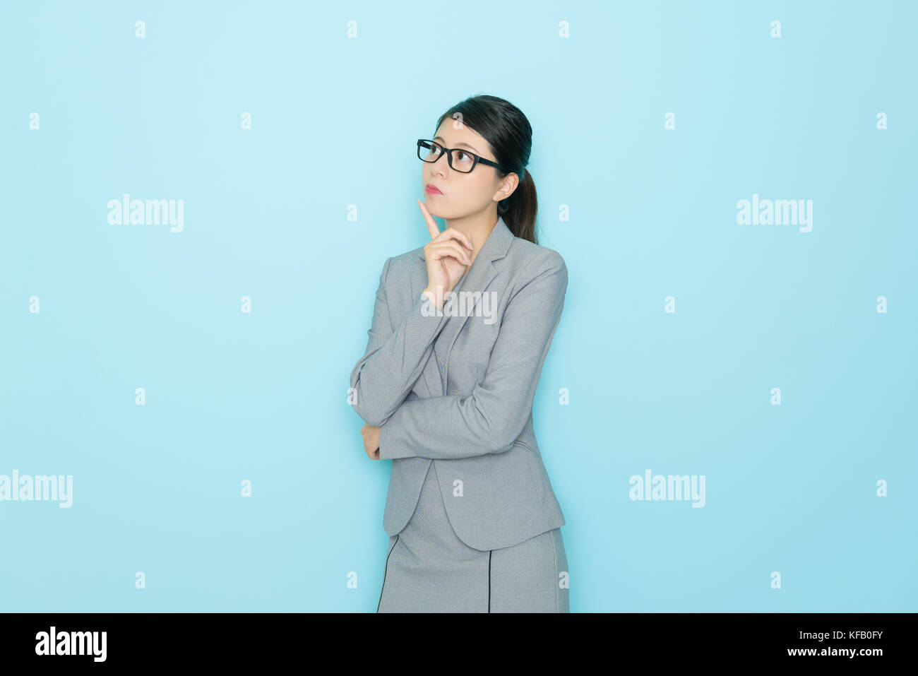 beauty professional banker woman in blue background having job problem ...