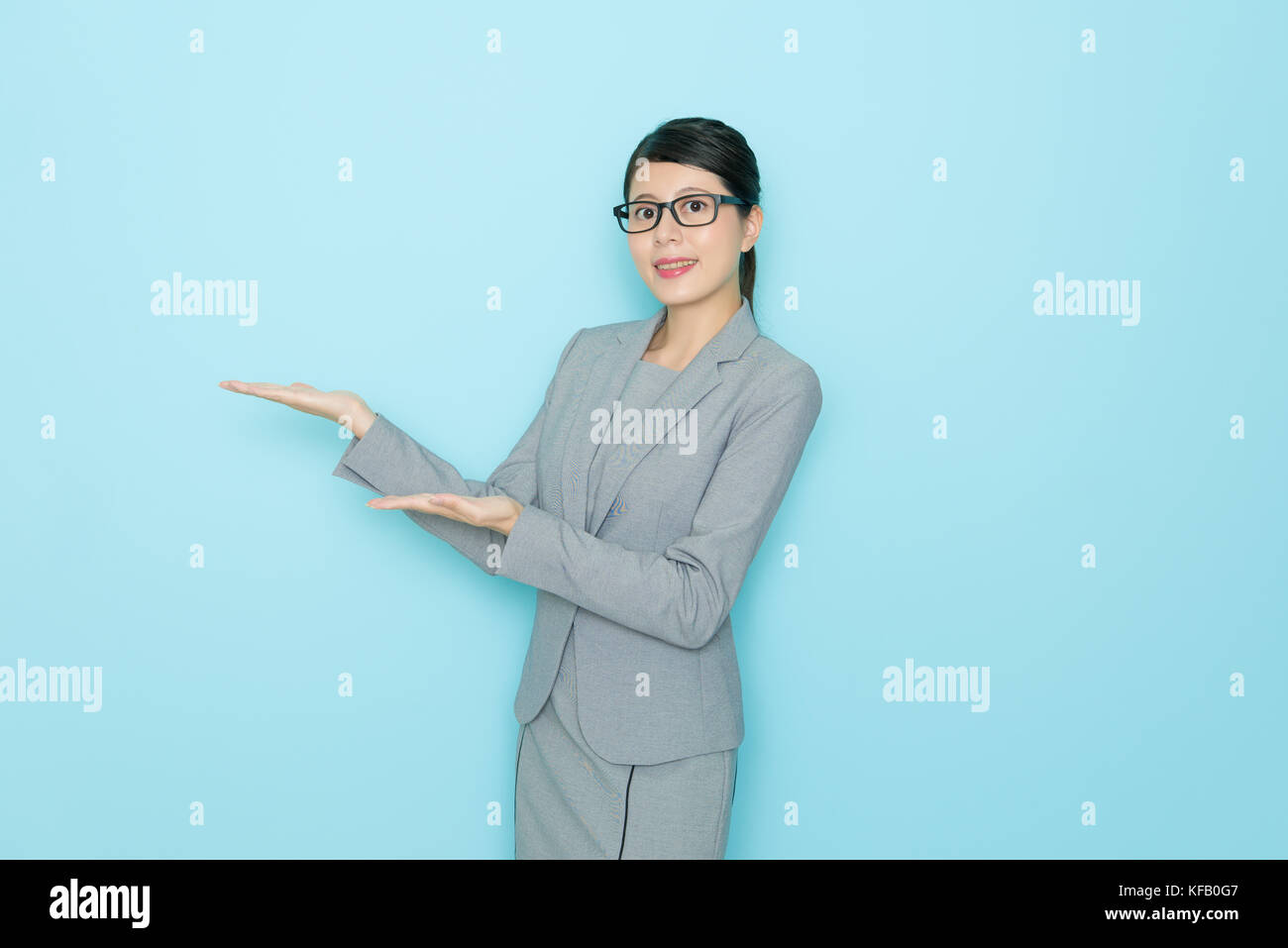 successful young woman rights office worker making showing gesture ...