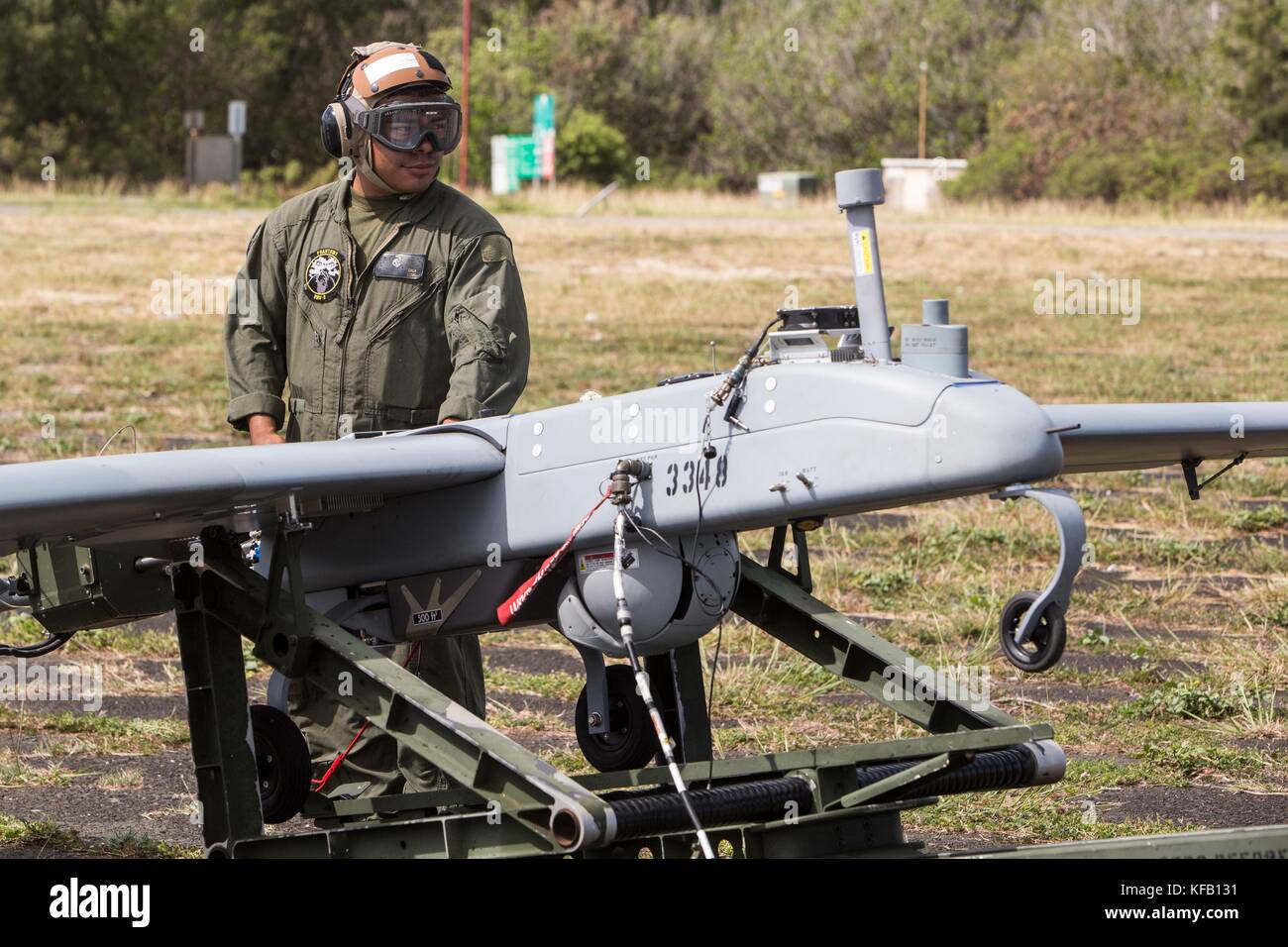 A U.S. Marine Corps AAI RQ-7B Shadow unmanned aerial vehicle is ...