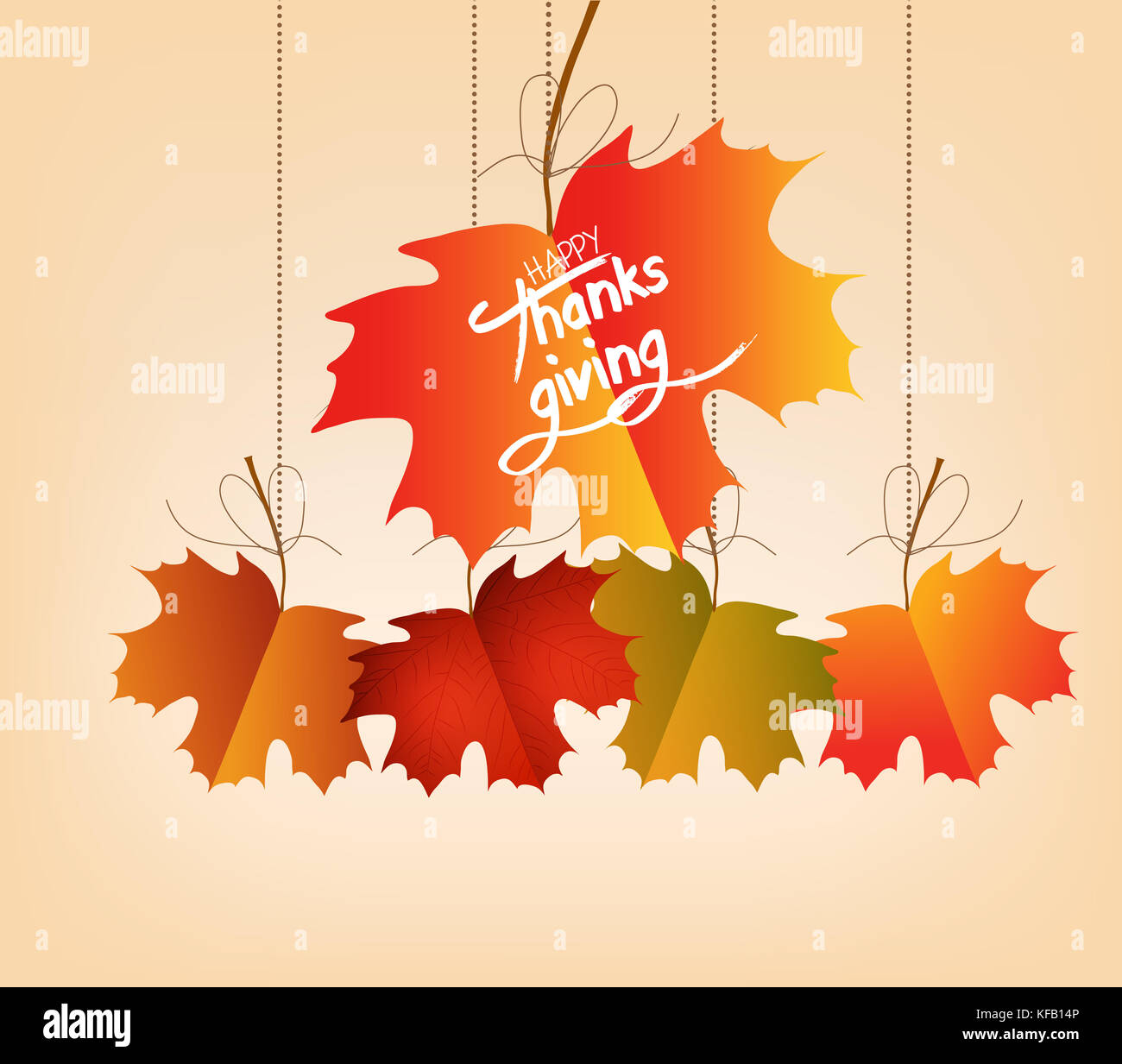 Happy Thanksgiving Day. Colorful leaves hanging on a branch Stock Photo ...